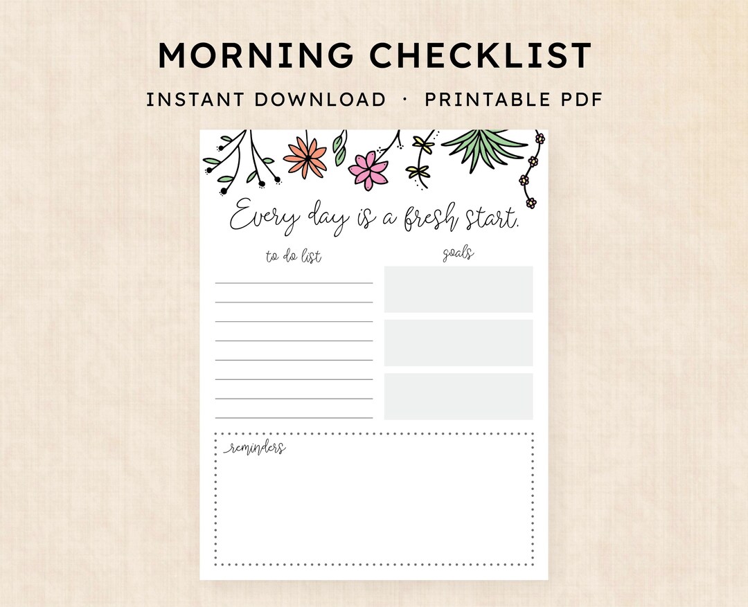 Morning Checklist · Instant Download PDF · Flora Fizz - Etsy