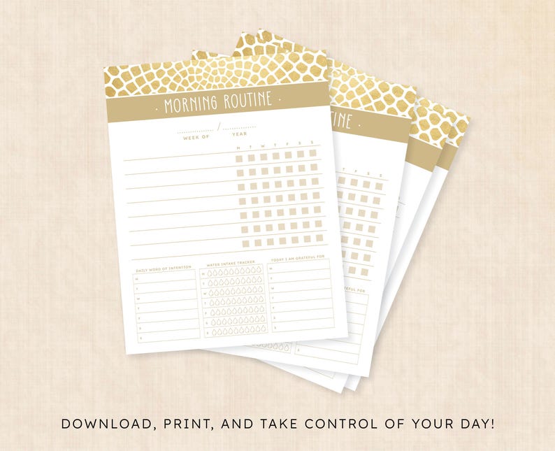 Morning Routine Template · Instant Download PDF · Golden Glamour - Etsy