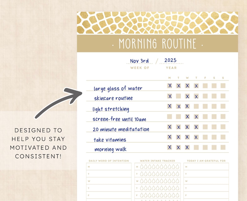 Morning Routine Template · Instant Download PDF · Golden Glamour - Etsy