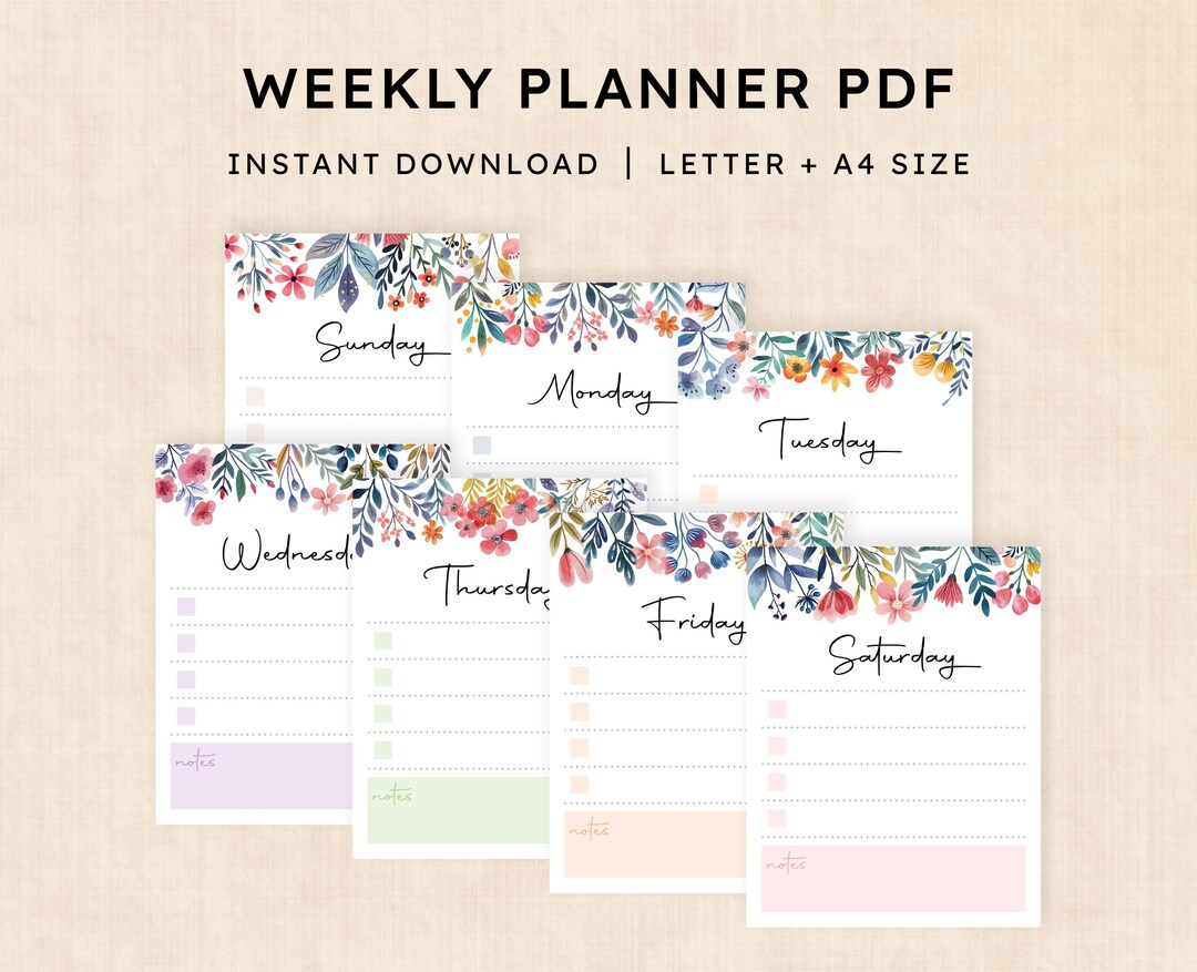 Weekly Planner Printable · 7-page PDF · Floral Fantasy - Etsy