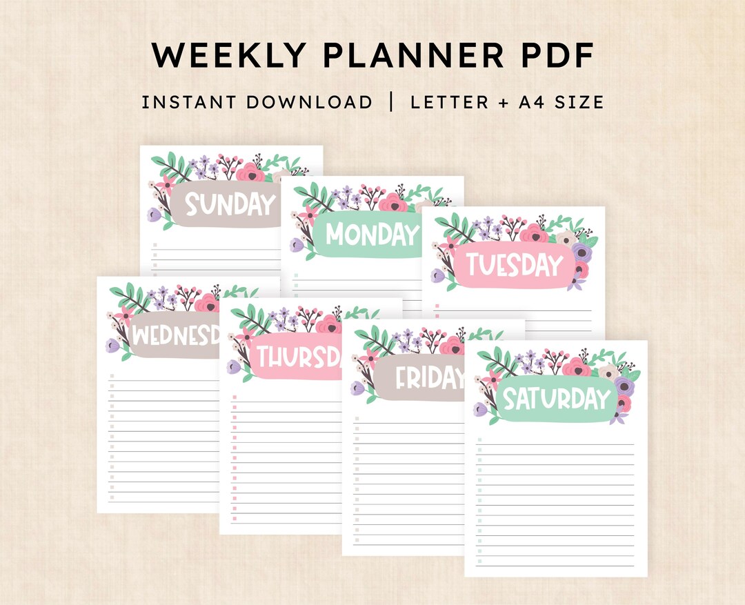 Weekly Planner Printable · 7-page PDF · Bountiful Bouquet - Etsy