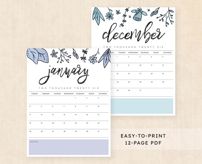 Printable 2026 Calendar · Pixie Prairie - Etsy
