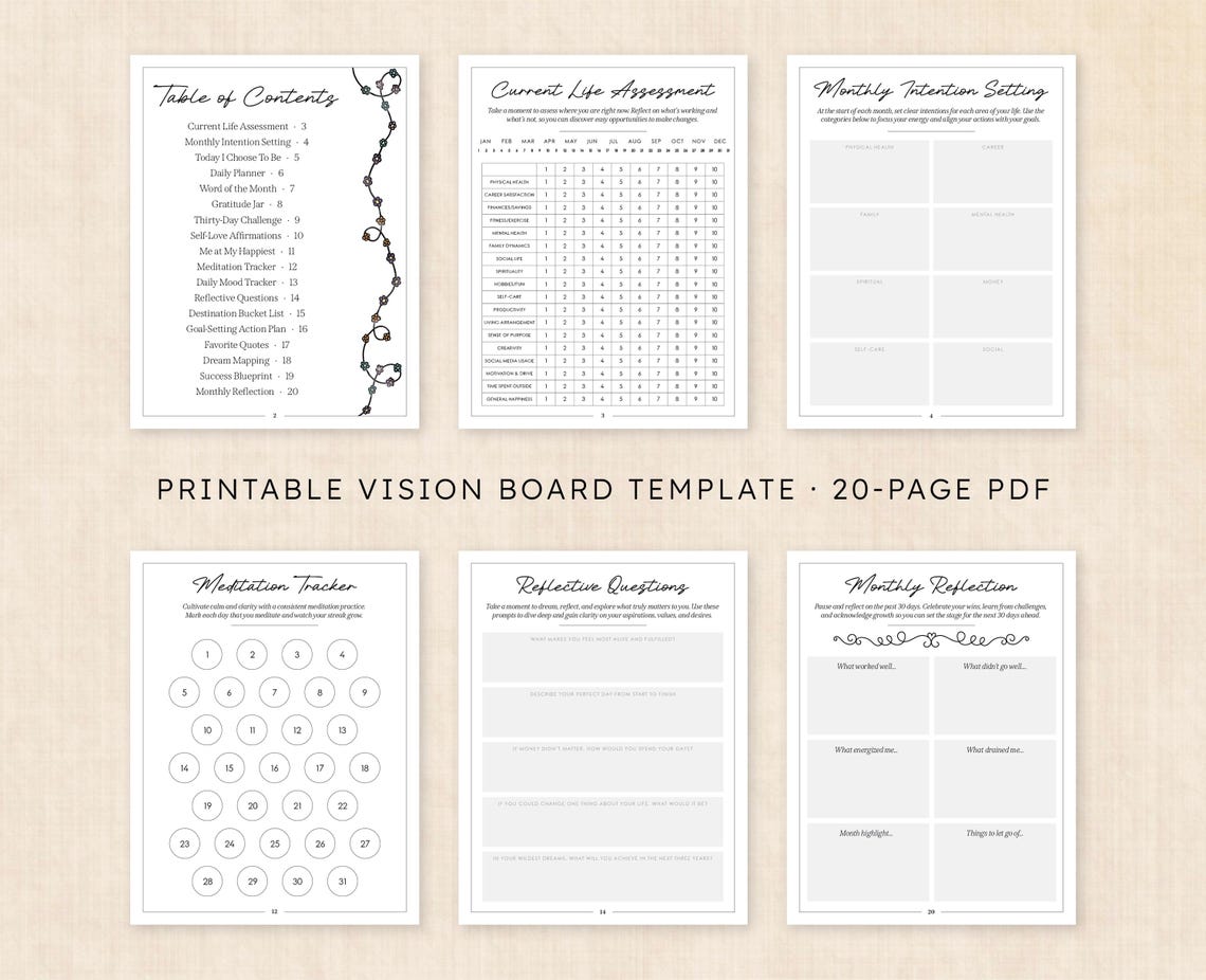 Vision Board Template · 20-page PDF · Instant Download - Etsy