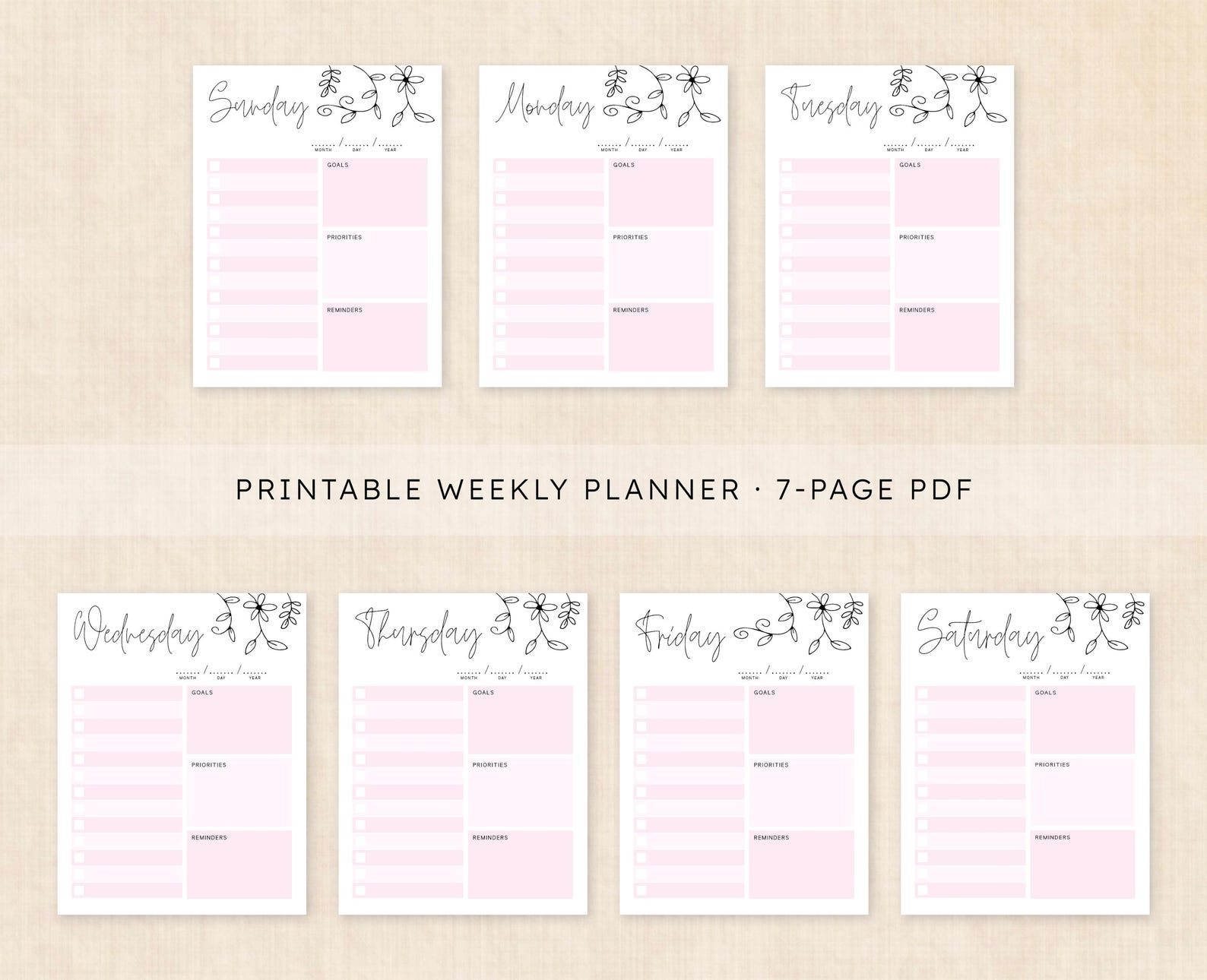 Weekly Planner Printable · 7-page PDF · Inspired Ivy - Etsy
