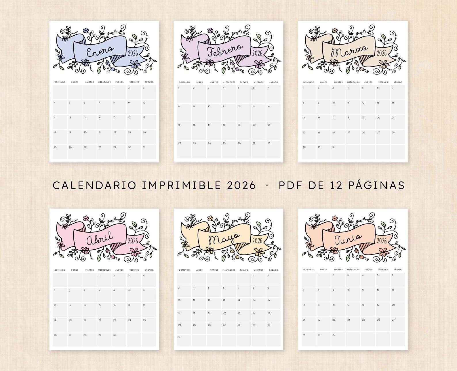 Calendario 2026 Para Imprimir · PDF De 12 Páginas · Lavish Lillies - Etsy