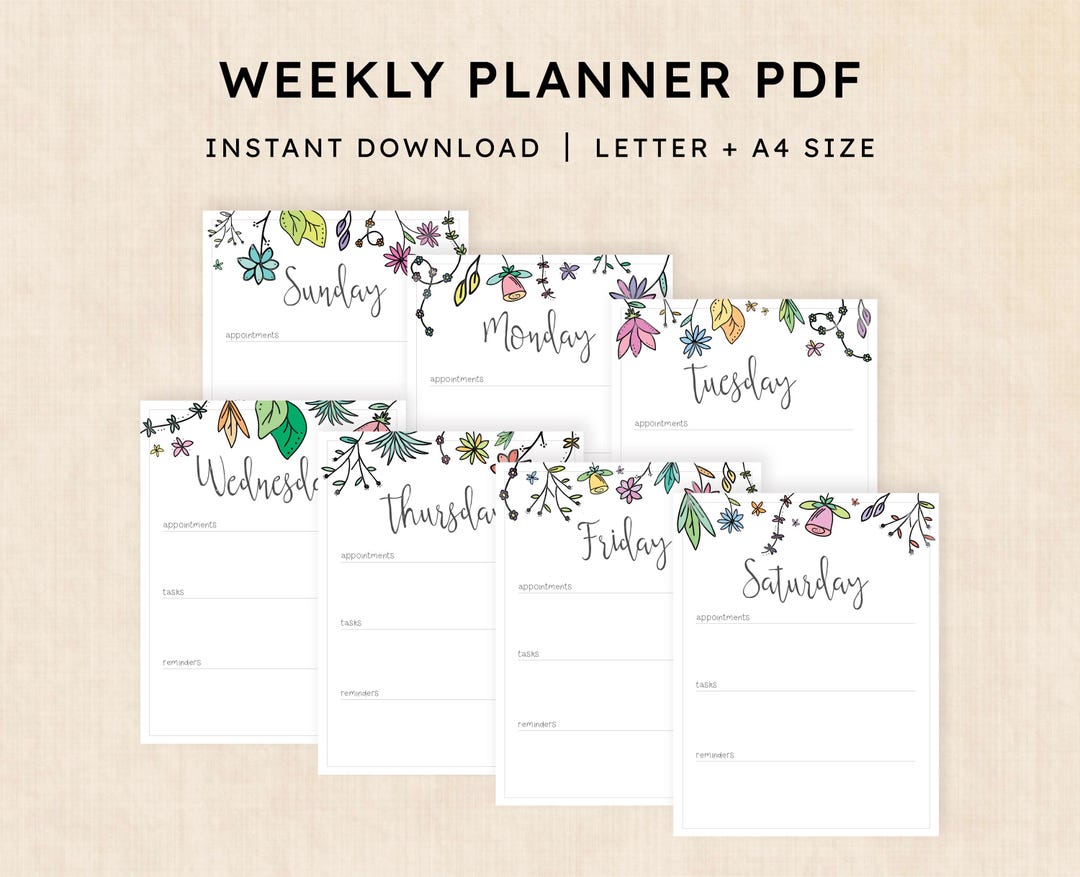 Weekly Planner Printable · 7-page PDF · Playful Prairie - Etsy