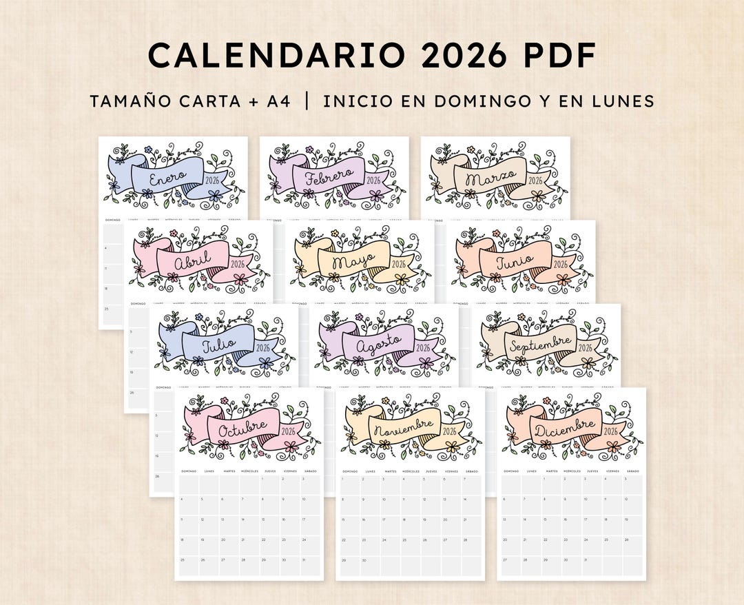 Calendario 2026 Para Imprimir · PDF De 12 Páginas · Lavish Lillies - Etsy