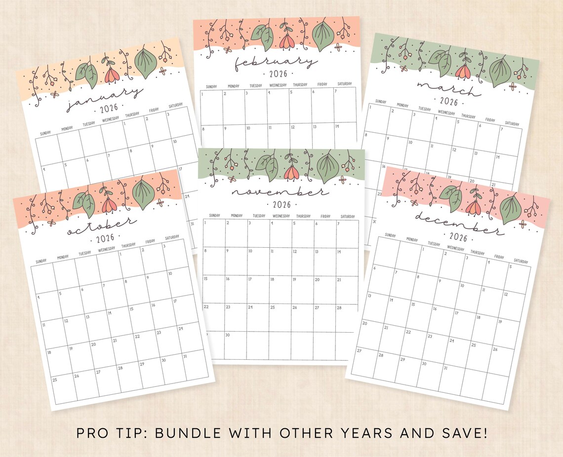 Calendario stampabile 2026 · Garden Gala - Etsy Italia