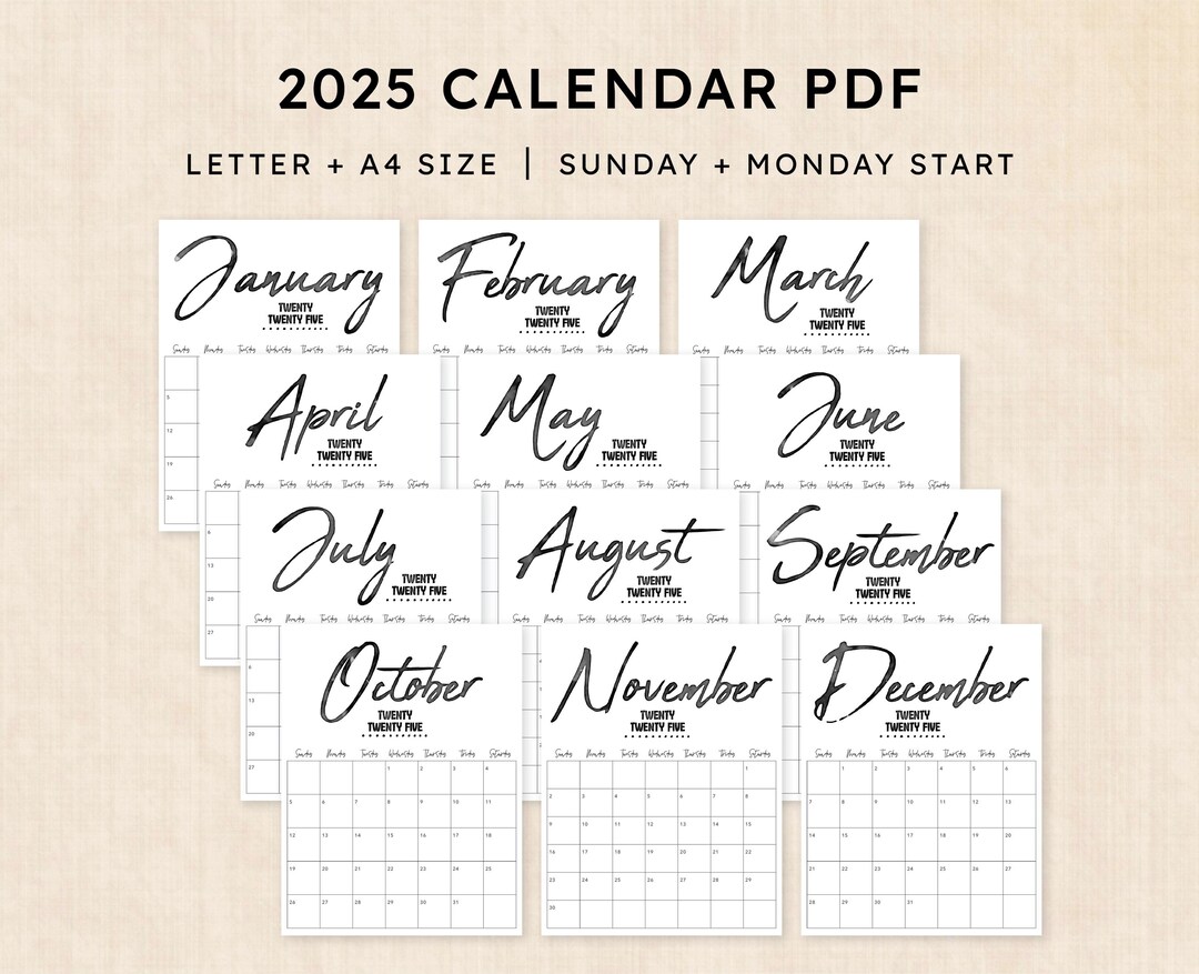 Printable 2025 Calendar · 12-page PDF · Zebra Zest - Etsy