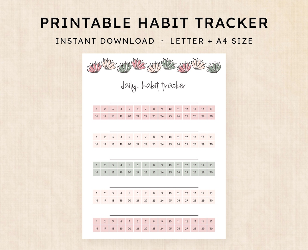 Habit Tracker Printable · Instant Download PDF · Petal Pop - Etsy