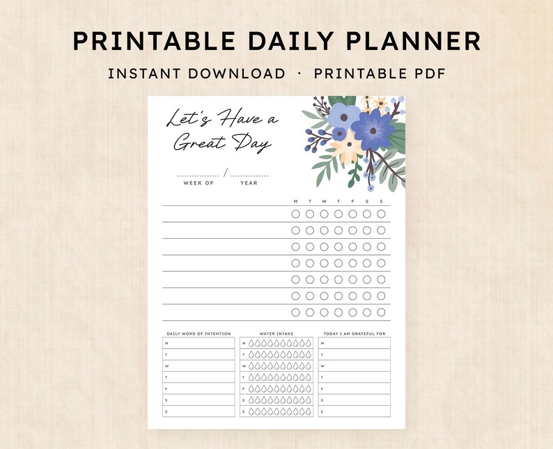 Printable Daily Planner · Instant Download PDF · Indigo Interlude - Etsy
