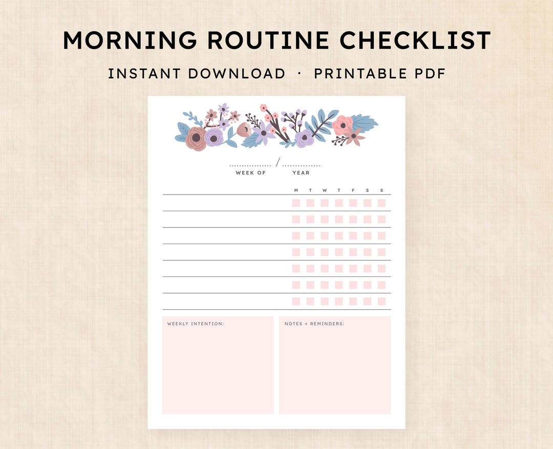 Morning Routine Checklist · Instant Download PDF · Festiva Flora - Etsy
