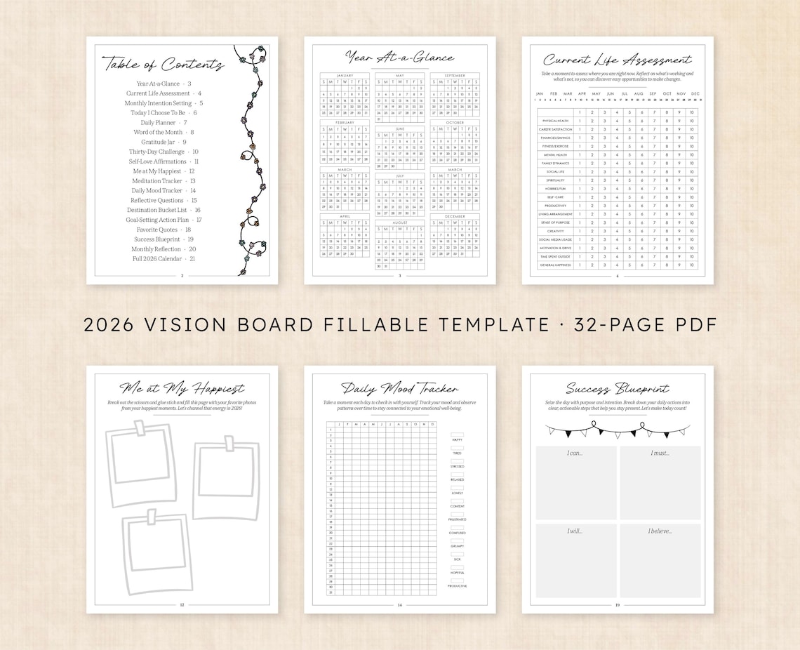 2026 Vision Board Template · 32-page PDF · Instant Download - Etsy