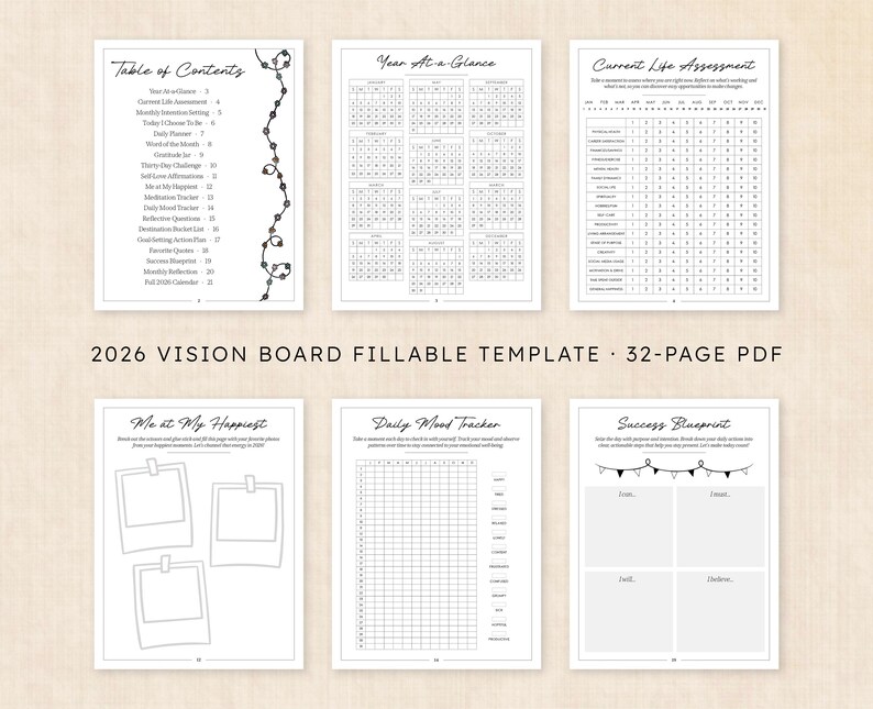 2026 Vision Board Template · 32-page PDF · Instant Download - Etsy