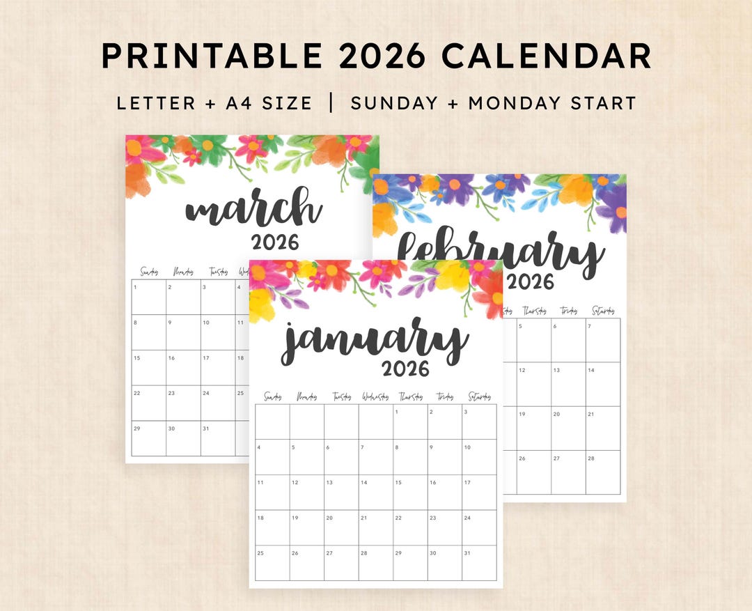 Printable 2026 Calendar · Garland Gaze - Etsy