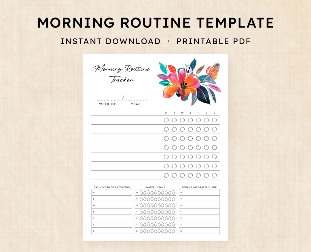 Morning Routine Template · Instant Download PDF · Tropical Treasure - Etsy