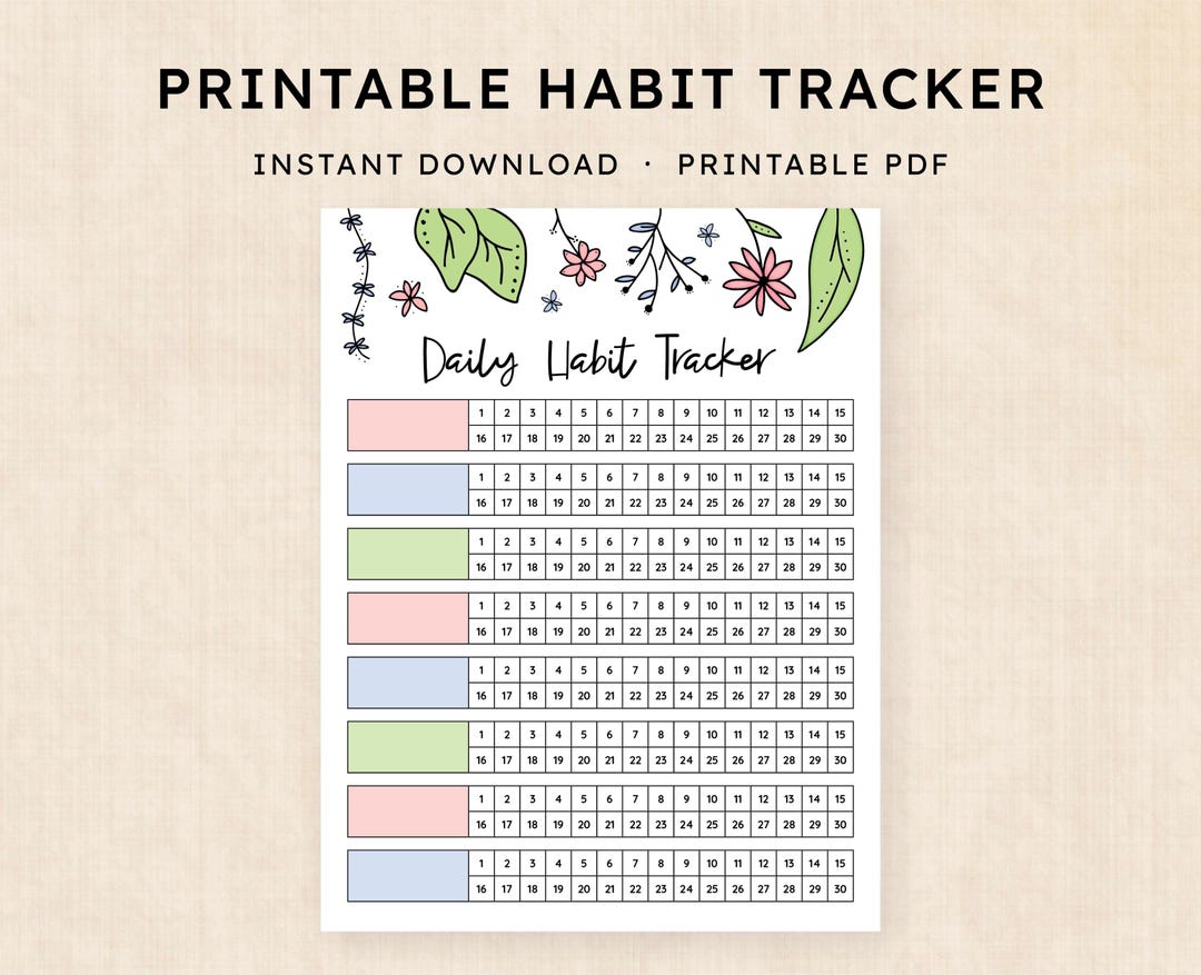 Habit Tracker Printable · Instant Download PDF · Mellow Meadow - Etsy