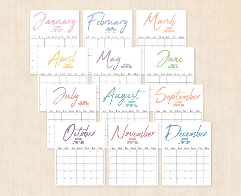 Printable 2026 Calendar · 12-page PDF · Jazzy Jewels - Etsy