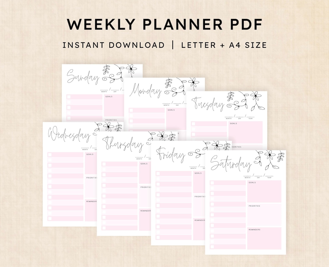 Weekly Planner Printable · 7-page PDF · Inspired Ivy - Etsy