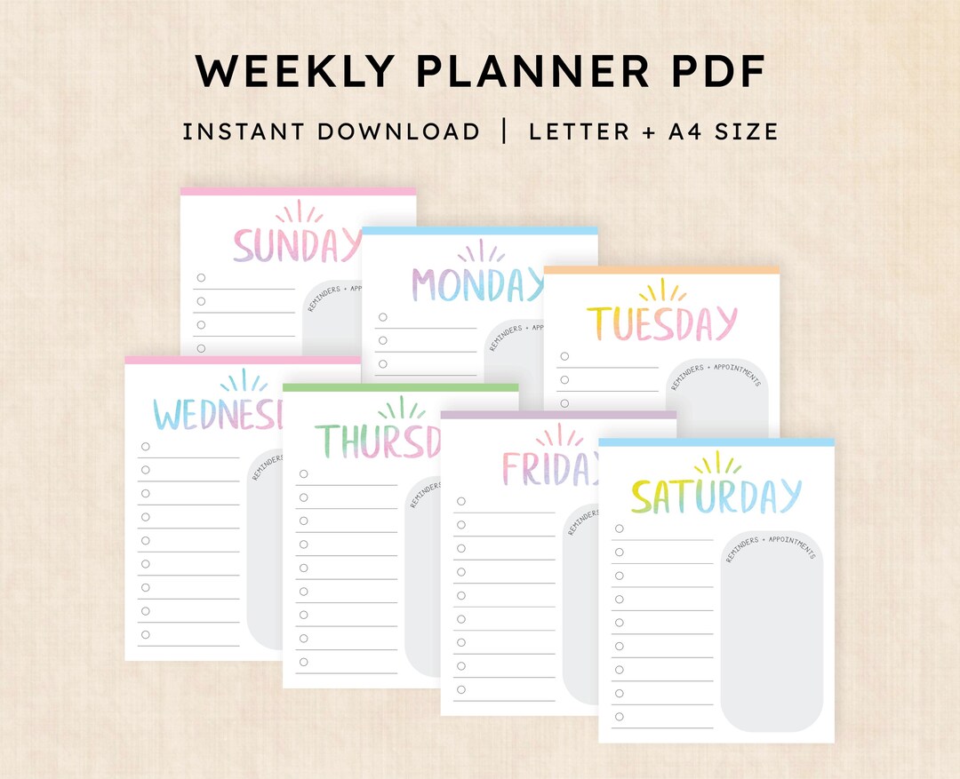 Weekly Planner Printable · 7-page PDF · Serene Symphony - Etsy