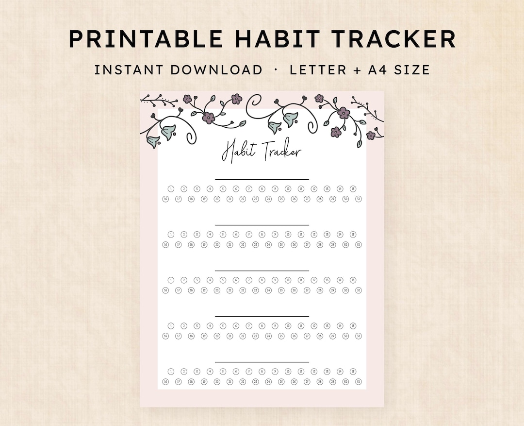 Habit Tracker Printable · Instant Download PDF · Vintage Vines - Etsy