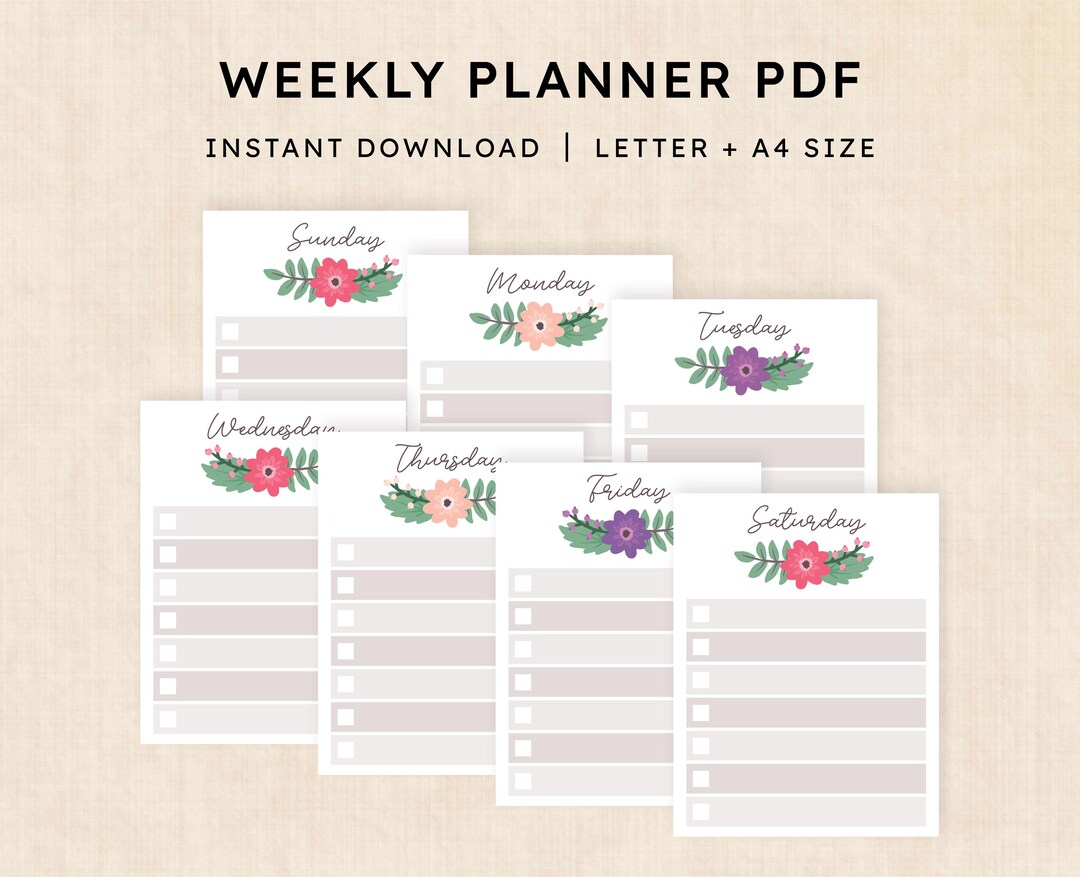 Weekly Planner Printable · 7-page PDF · Humble Hibiscus - Etsy
