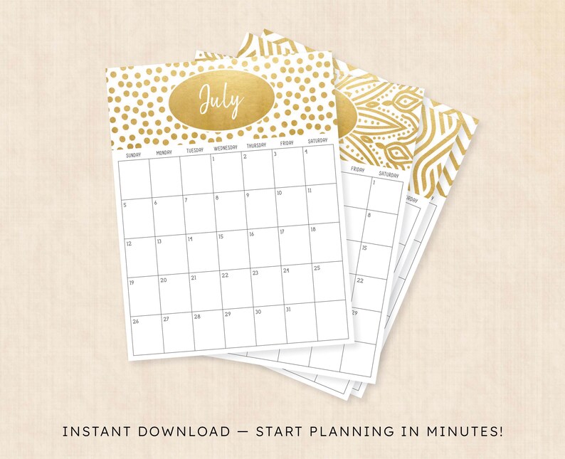 Printable 2026 Calendar · Golden Glamour - Etsy