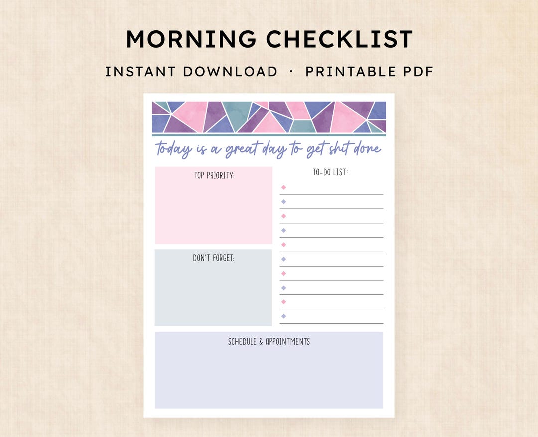 Morning Checklist · Instant Download PDF · Mermaid Mosaic - Etsy