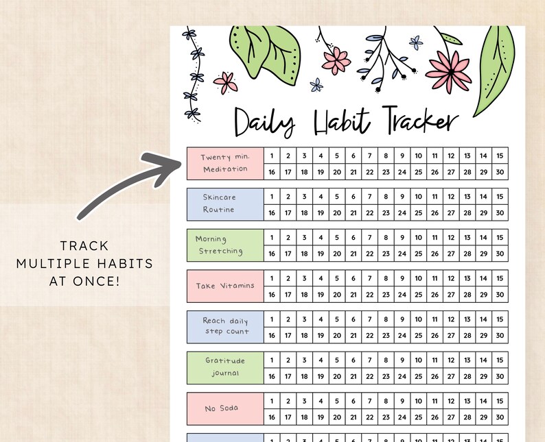 Habit Tracker Printable · Instant Download PDF · Mellow Meadow - Etsy