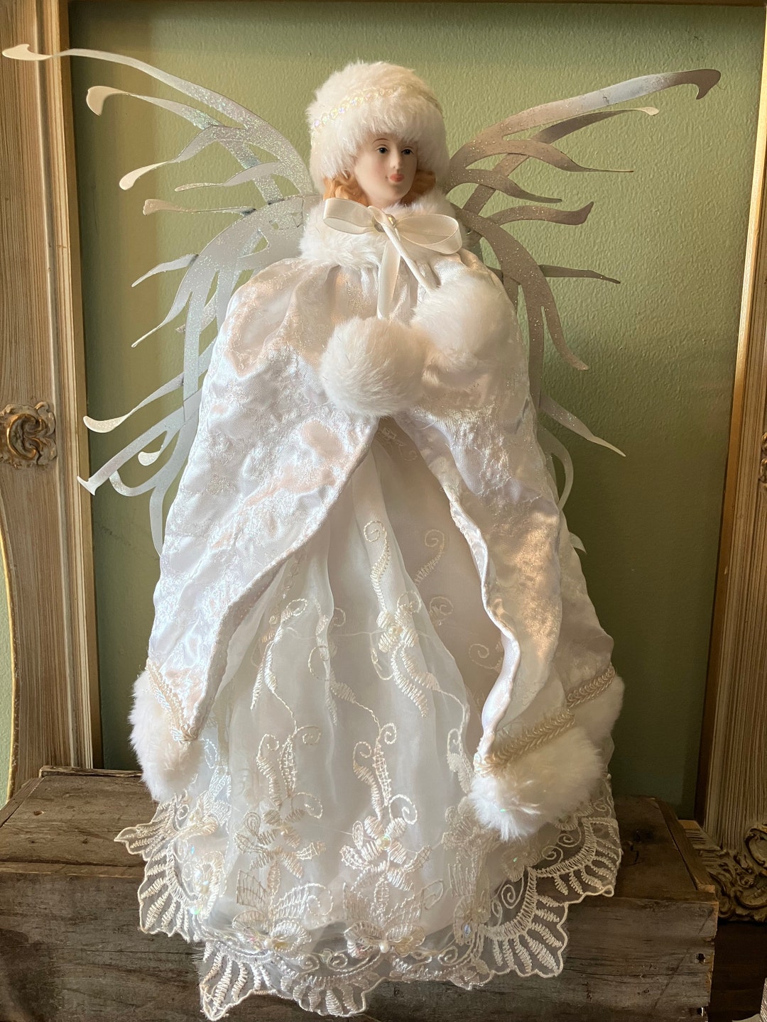 Vintage 17 White Beaded and Fur Angel Tree Topper - Etsy