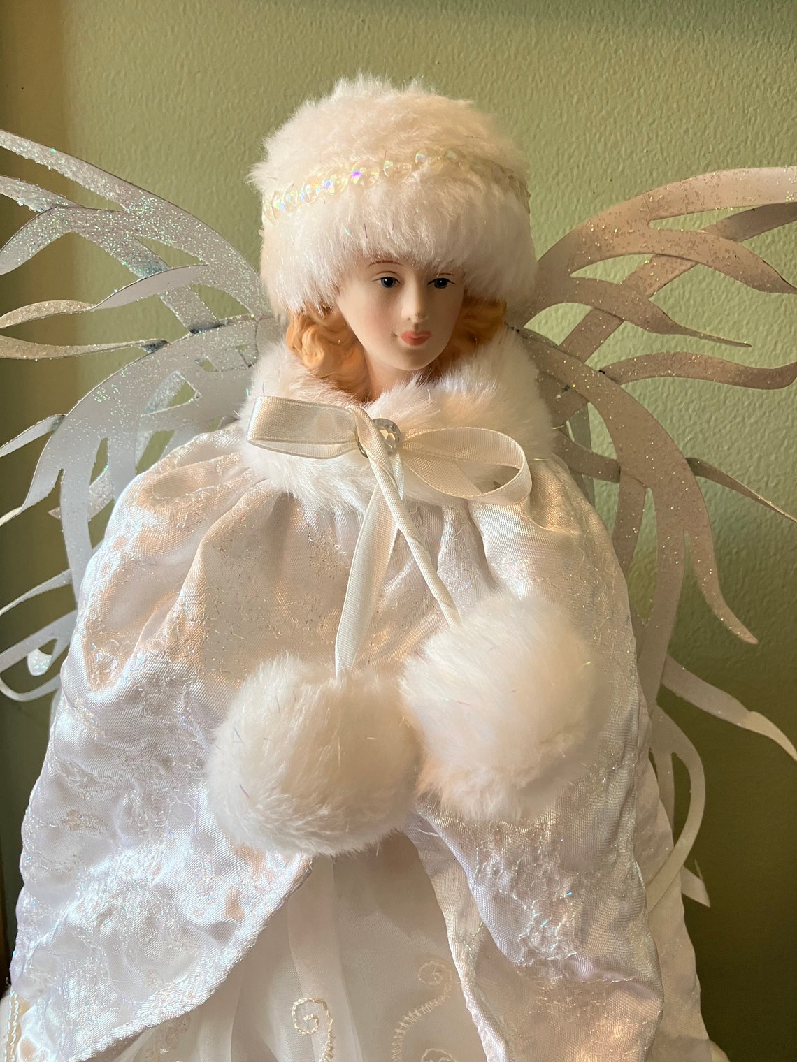Vintage 17 White Beaded and Fur Angel Tree Topper - Etsy