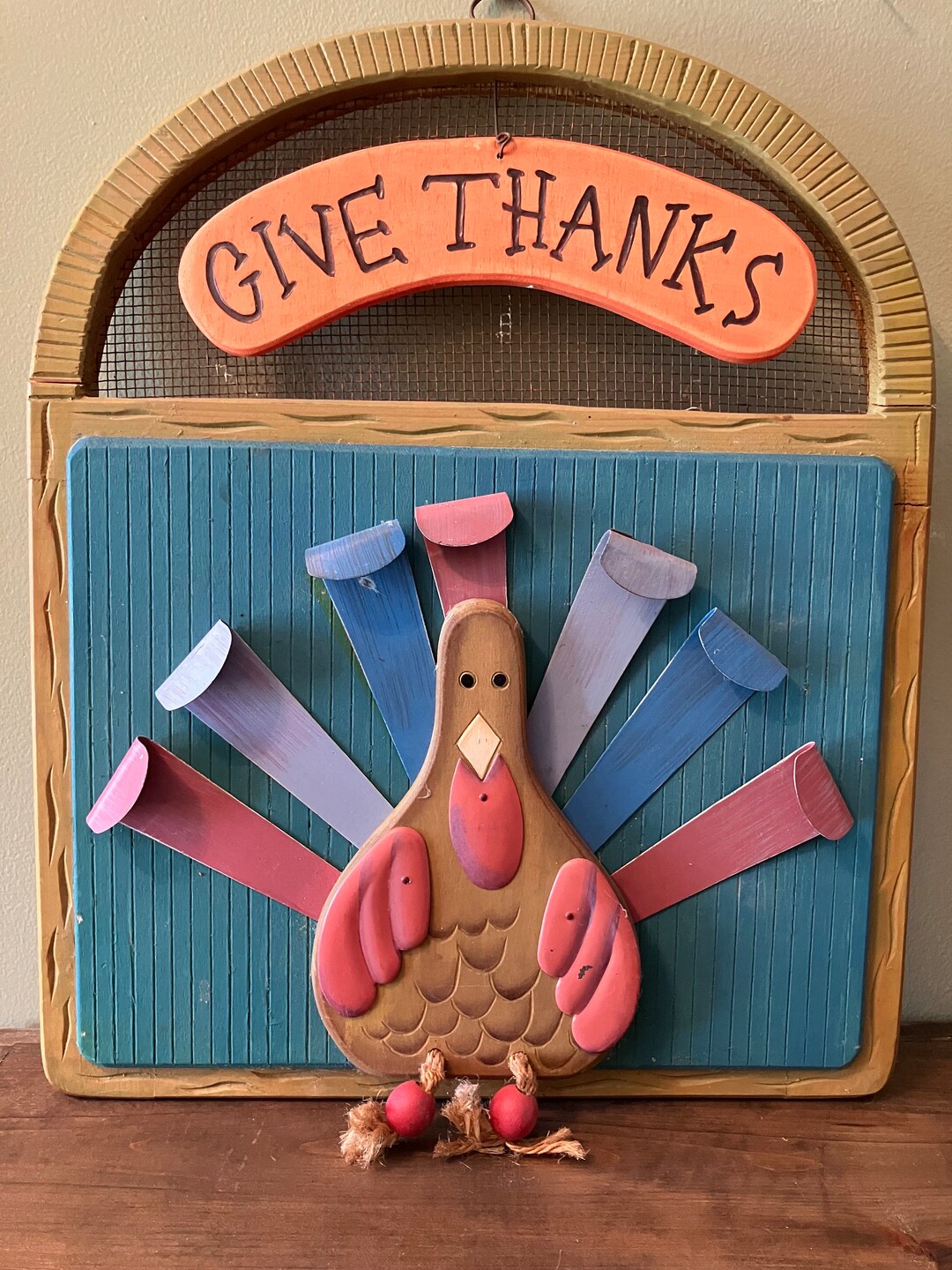 Darling Vintage Hand Made Wood and Metal Thanksgiving Sign With Turkey ...