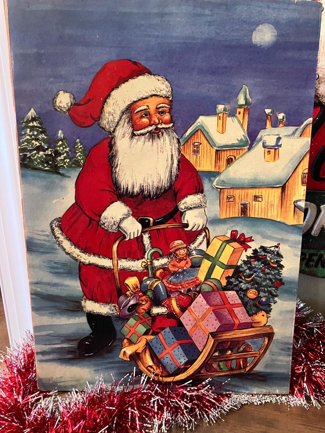 Vintage Wooden Santa With Sleigh and Toys Wall Hanging - Etsy
