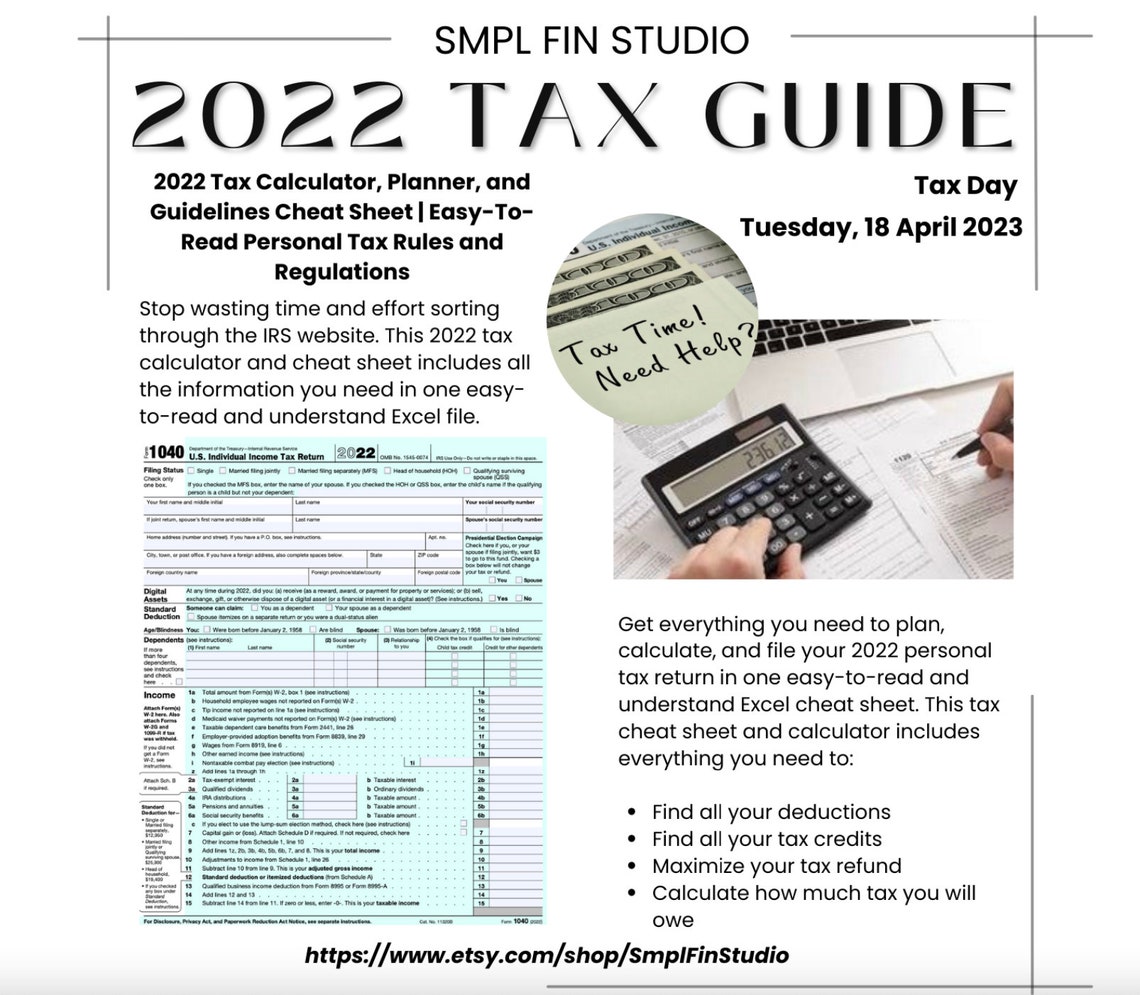 2022 Tax Calculator, Planner, and Guideline Cheat Sheet | Easy-to-read ...