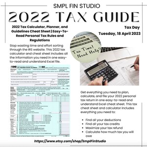 2022 Tax Calculator, Planner, and Guideline Cheat Sheet | Easy-to-read ...