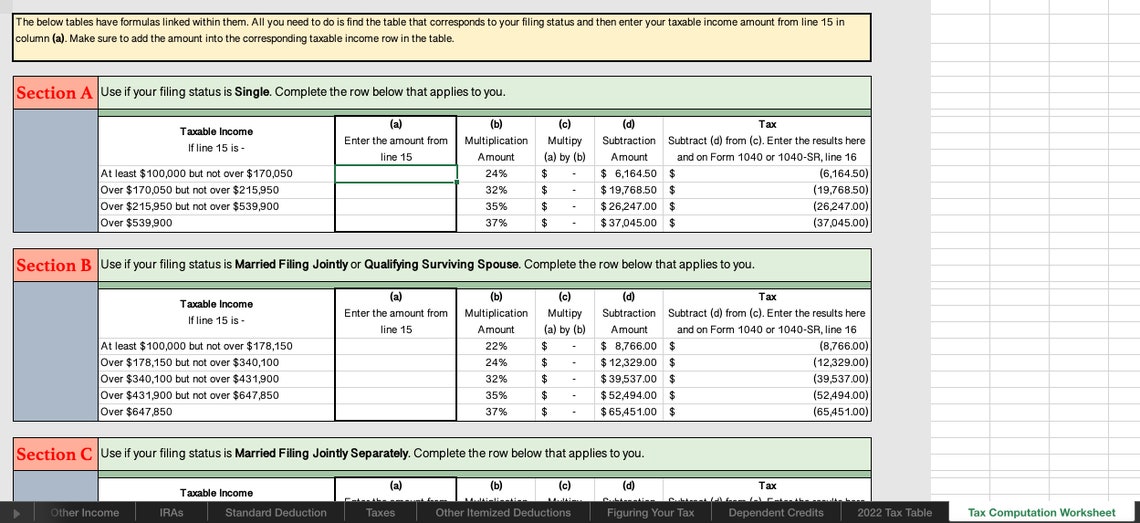 2022 Tax Calculator, Planner, and Guideline Cheat Sheet | Easy-to-read ...