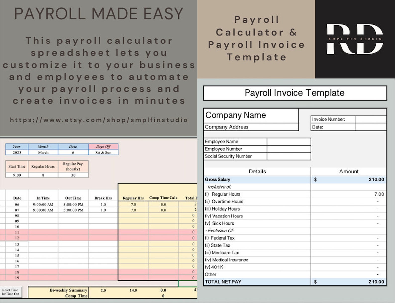Automated Payroll Calculator | Payroll Invoice Template | Payroll Excel ...