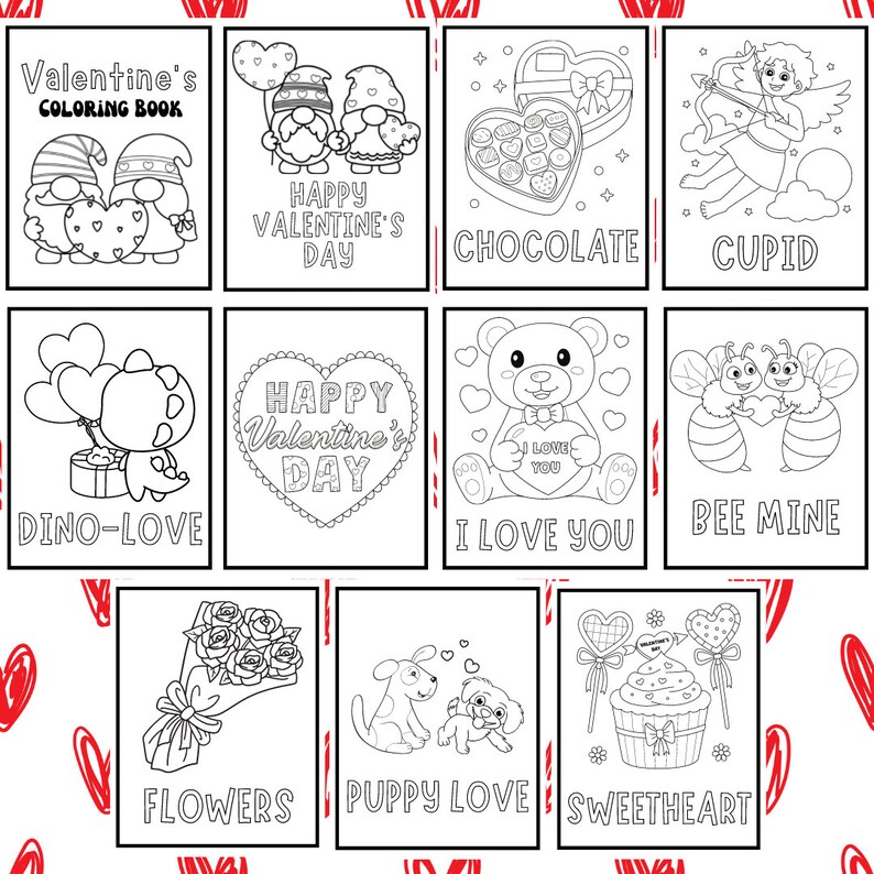 Valentine's Day Coloring Page Set - Instant Download - Valentine's Day ...