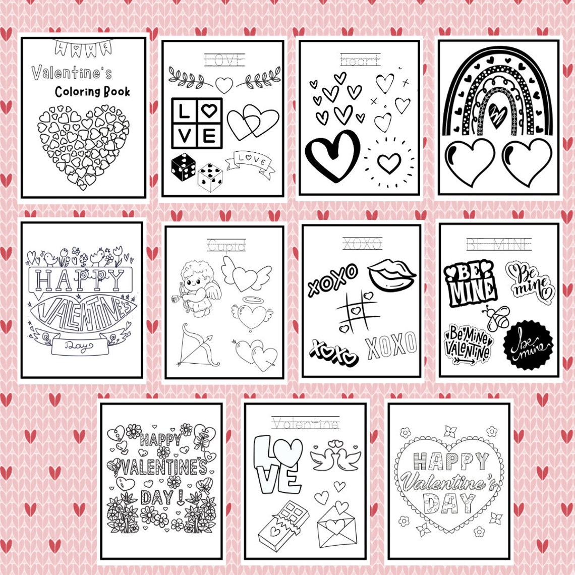 Valentine's Day Coloring Page Set - Instant Download - Valentine's Day ...