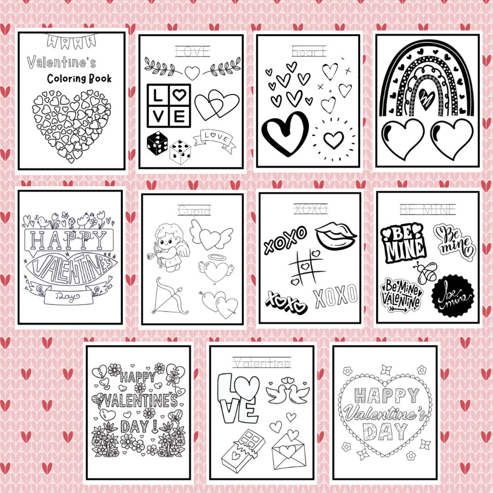 Valentine's Day Coloring Page Set - Instant Download - Valentine's Day ...