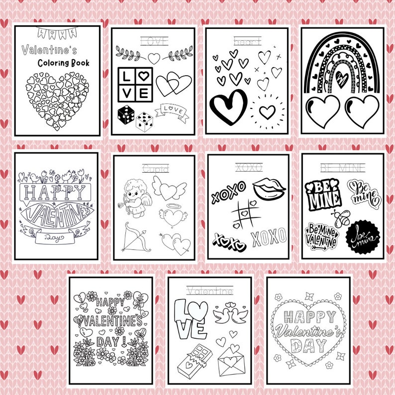 Valentine's Day Coloring Page Set - Instant Download - Valentine's Day ...