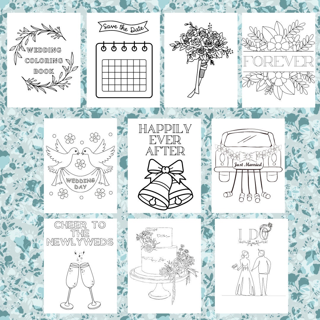 Wedding Coloring Page Set - Instant Download - Adult Coloring Book ...