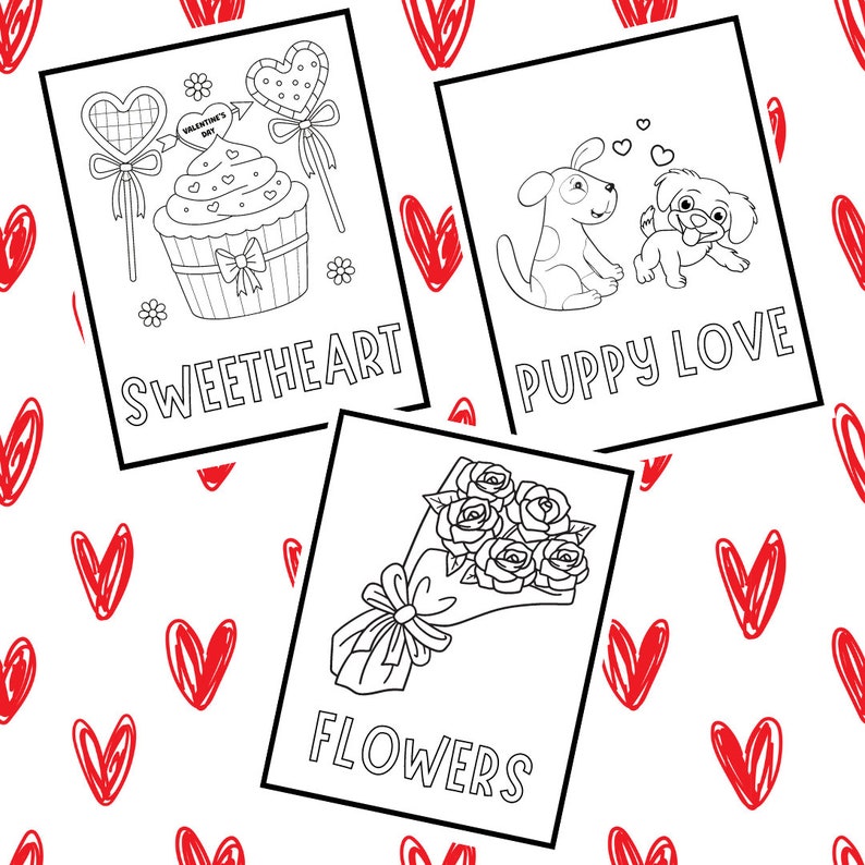Valentine's Day Coloring Page Set - Instant Download - Valentine's Day ...