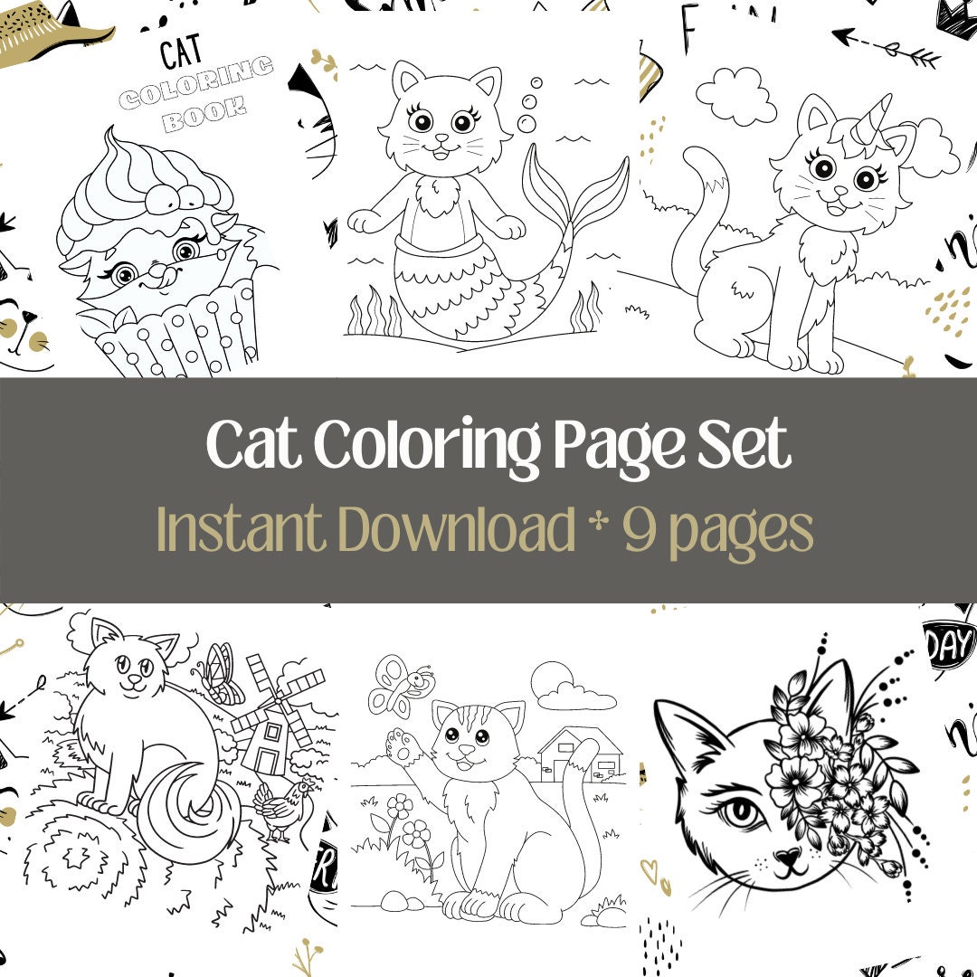 Cat Coloring Pages - Adorable Cat Coloring Book - Cute Cat & Kitten ...