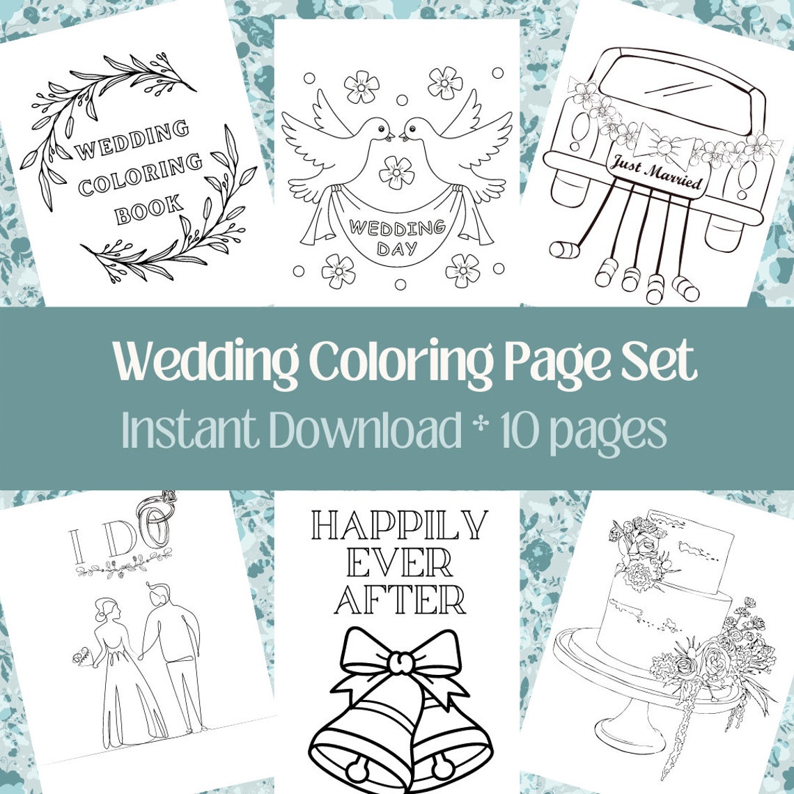 Wedding Coloring Page Set - Instant Download - Adult Coloring Book ...