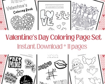 Valentine's Day Coloring Page Set - Instant Download - Valentine's Day ...