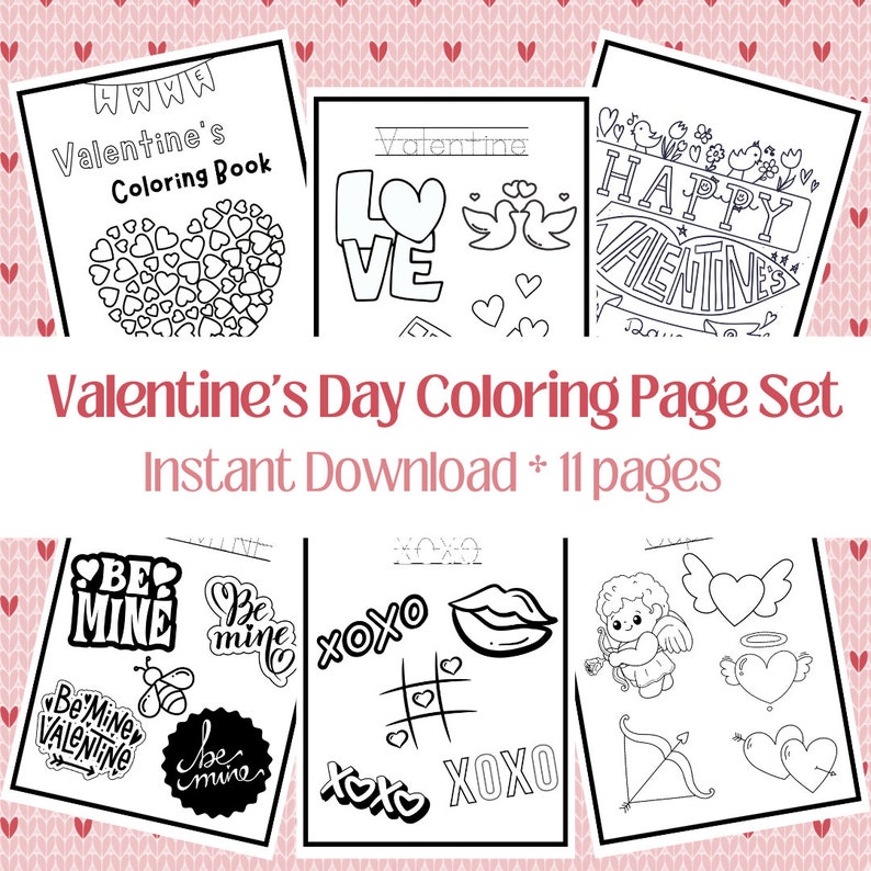 Valentine's Day Coloring Page Set - Instant Download - Valentine's Day ...