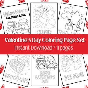 Valentine's Day Coloring Page Set - Instant Download - Valentine's Day ...