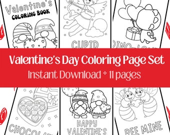 Valentine's Day Coloring Page Set - Instant Download - Valentine's Day ...