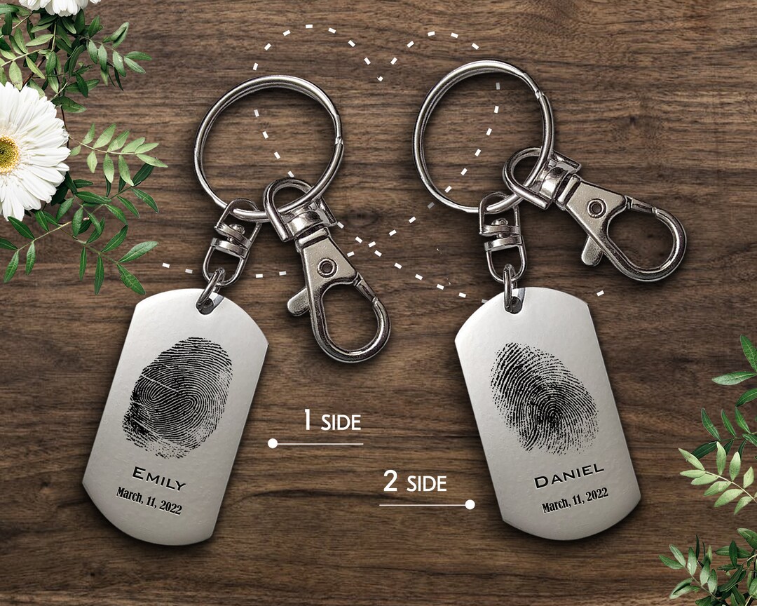 Custom Fingerprint Keychain: Personalized Engraved Memorial Gift - Etsy